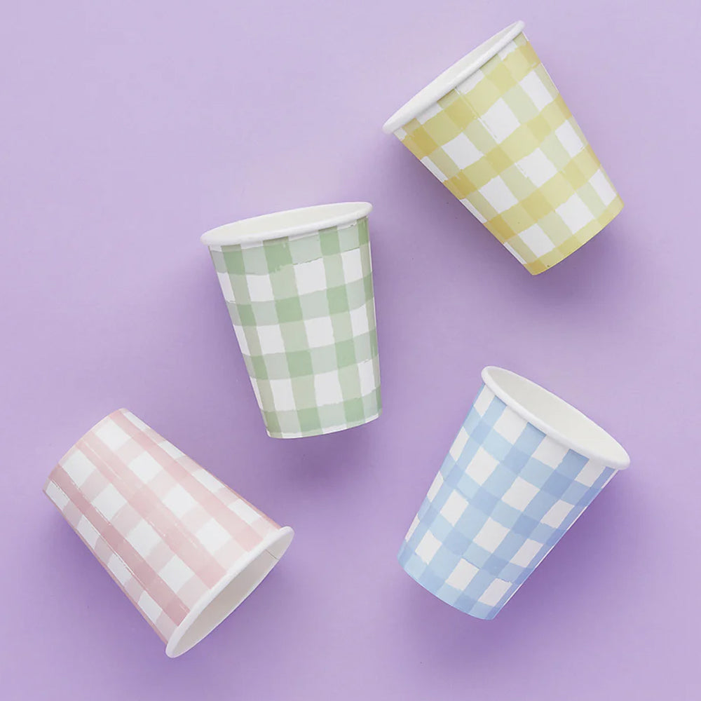Pastel Gingham Paper Cups - Pack of 8 – Party Packs