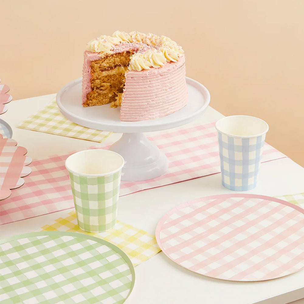 Pastel Gingham Paper Plates - 23cm - Pack of 8 – Party Packs