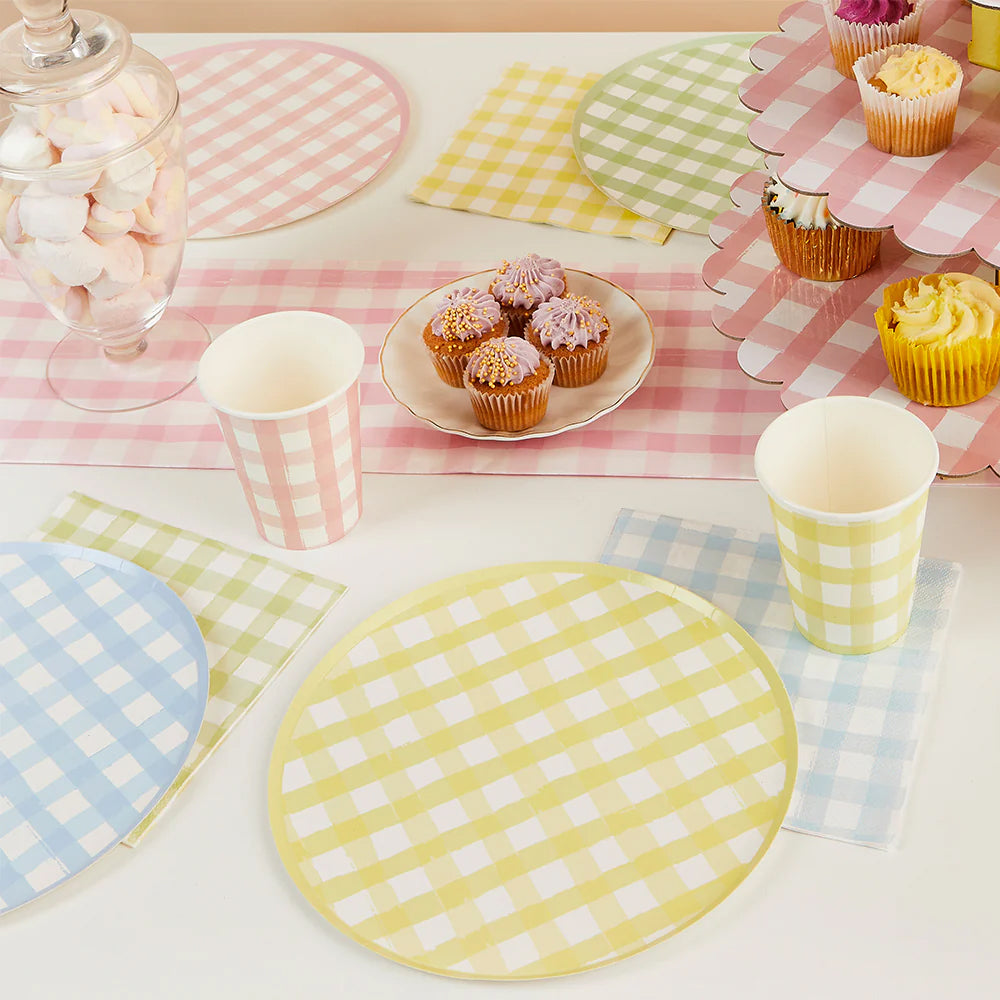 Pastel Gingham Paper Plates - 23cm - Pack of 8 – Party Packs