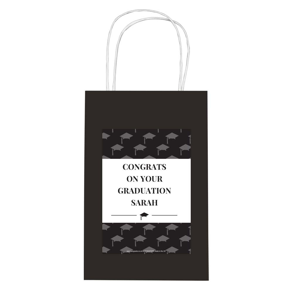 Black and White Graduation Personalised Paper Party Bags - Pack of 12 ...