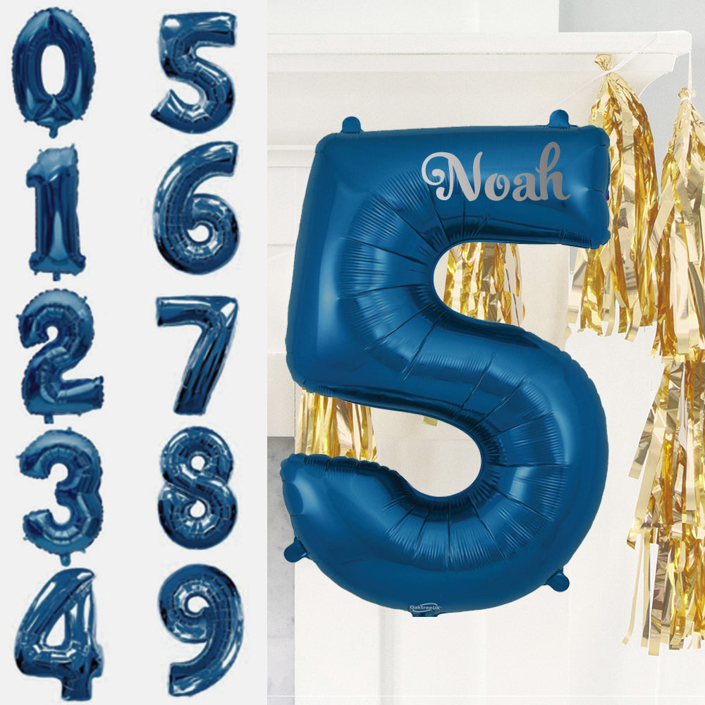 Personalised Inflated Single Number Navy Blue Giant 34" Balloon in a B ...