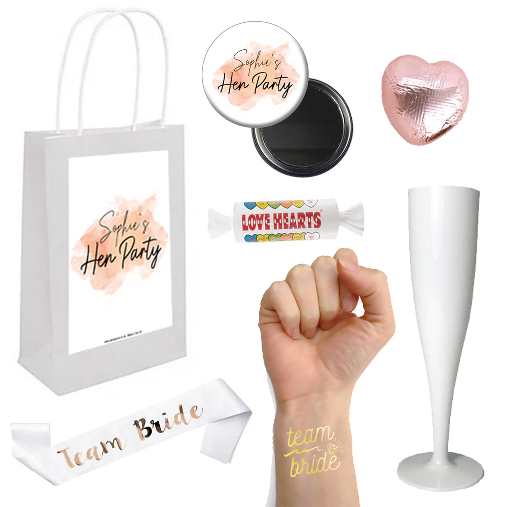 Personalised Blush Hen Party Bags With Contents - 4 Bags and Fillers ...
