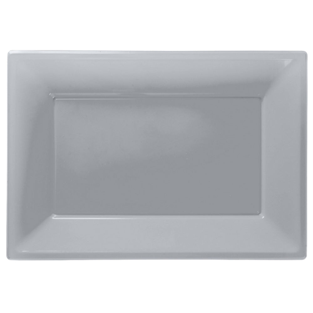 Silver Rectangle Shaped Serving Platters - 23cm x 32cm - Pack of 3 ...