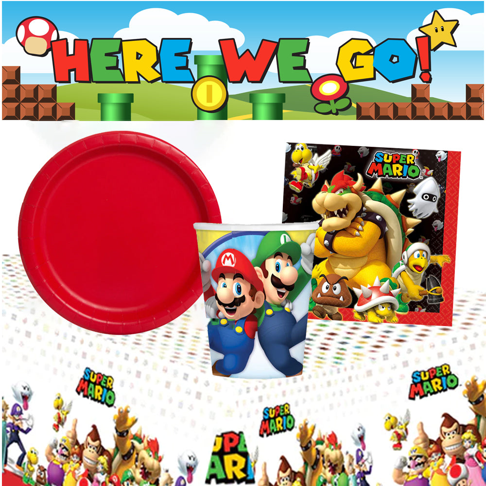 Super Mario Tableware Pack for 8 with FREE Banner! | Party Packs