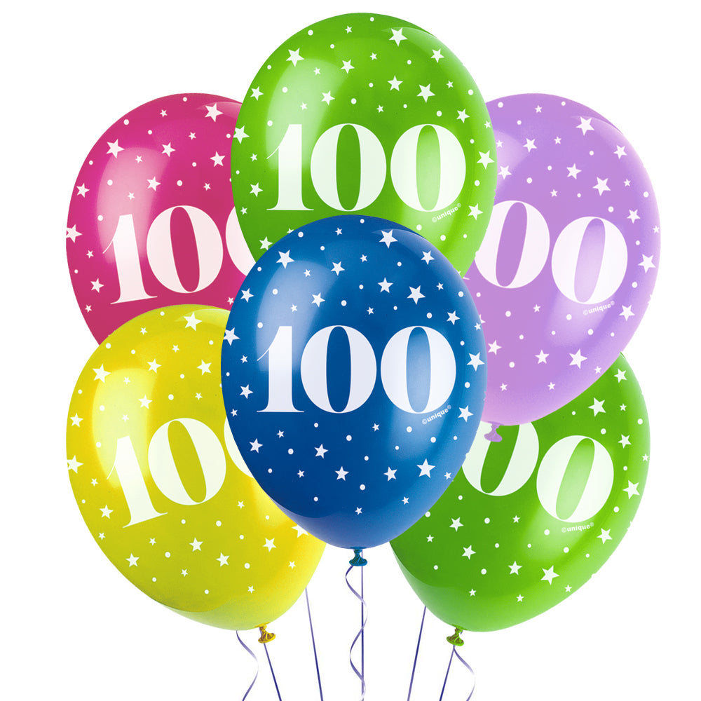 100th Birthday Latex Balloons 12" - Assorted - Pack of 5 – Party Packs