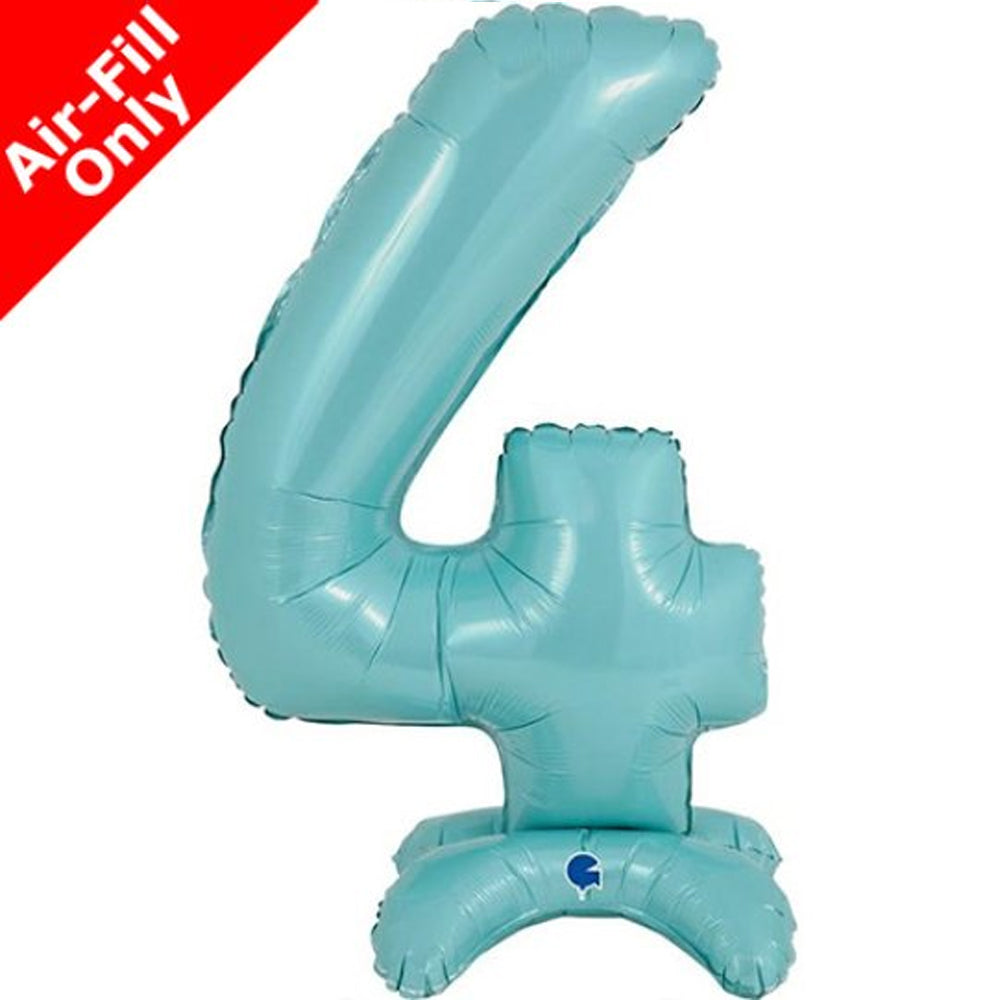 Pastel Blue Number 4 Air-Fill Standing Foil Balloon - 25" - No Helium ...