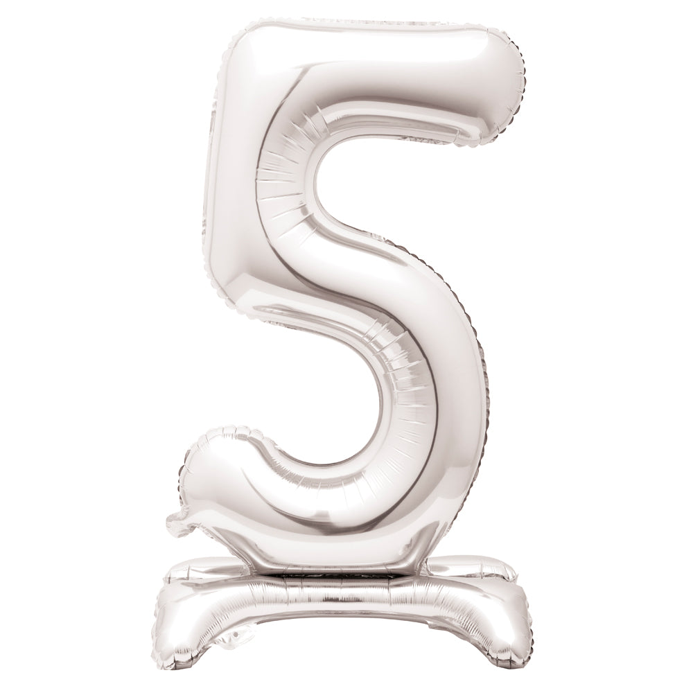 Silver Number 5 Standing Foil Balloon - No Helium Required! - 30 ...