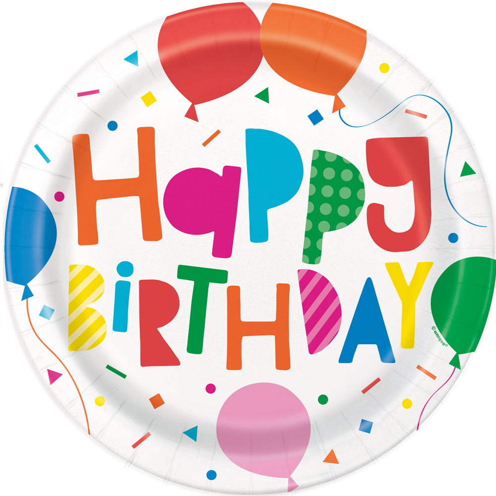 Colourful Balloons Birthday Dinner Plates - 23cm - Pack of 8 – Party Packs
