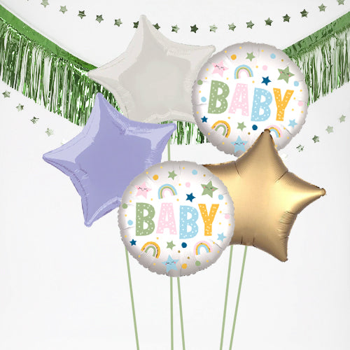 Inflated New Baby Stars and Rainbows Balloon Bundle in a Box – Party Packs