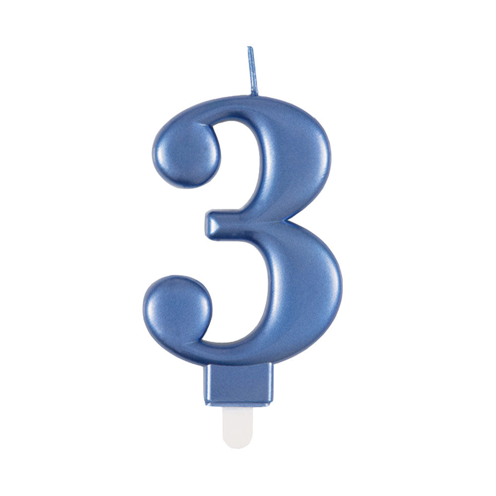 Blue Metallic Number 3 Candle | Party Packs