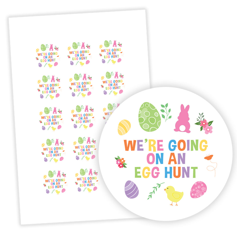 We're Going on an Egg Hunt Stickers - 5cm - Sheet of 15 – Party Packs