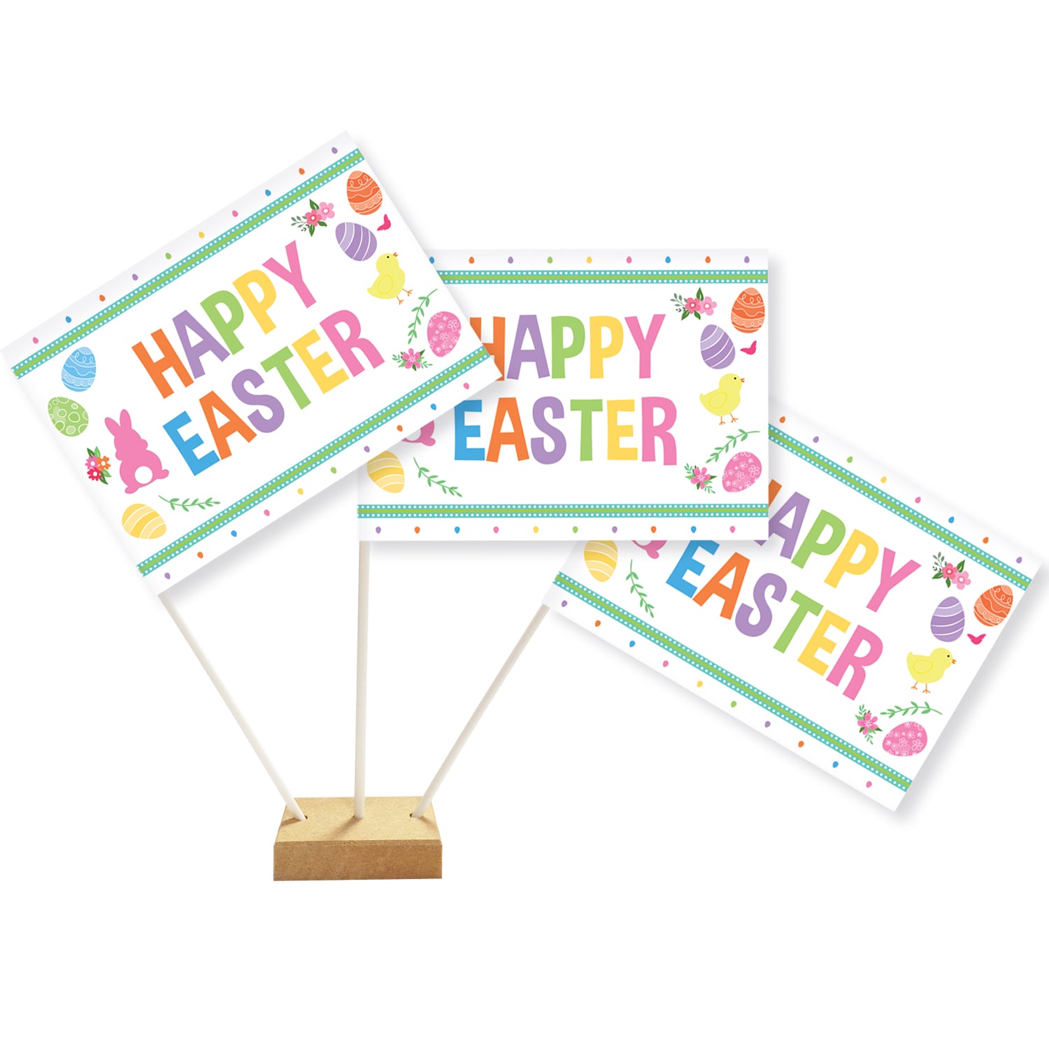 Happy Easter Paper Table Flags - 15cm on 30cm Pole - Each – Party Packs