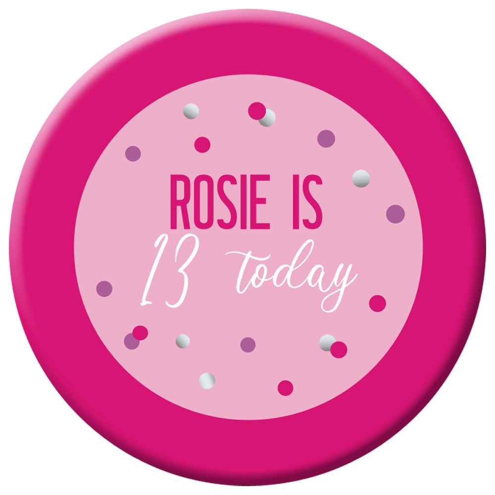 Personalised Glitz Pink Badge - 58mm – Party Packs