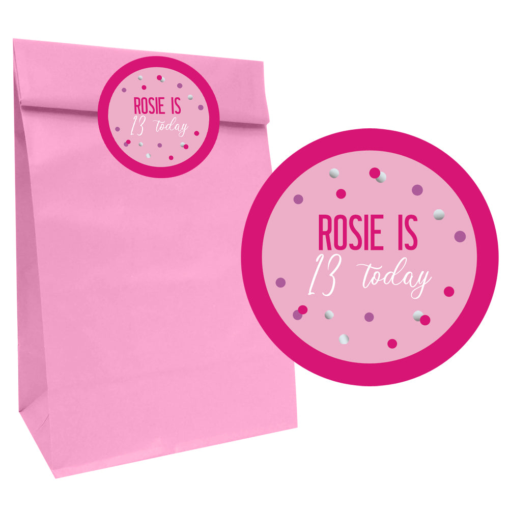 Glitz Pink Party Bags with Personalised Round Stickers - Pack of 12 ...