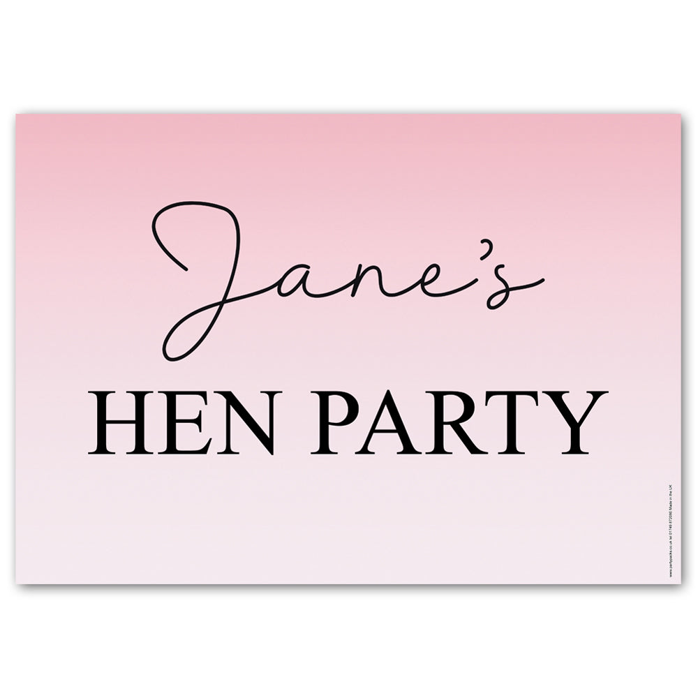 Pink Hen Party Personalised Poster - A3 – Party Packs