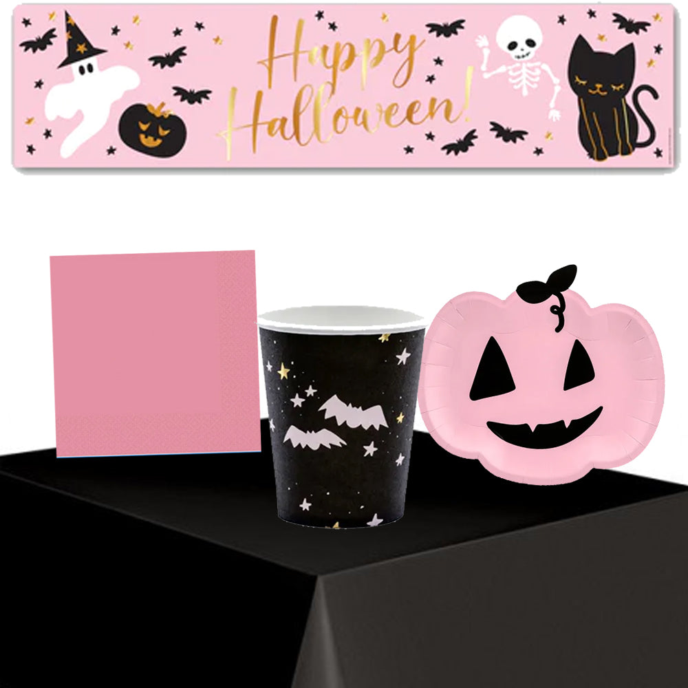 Pink Halloween Tableware Pack for 6 with FREE Banner! – Party Packs