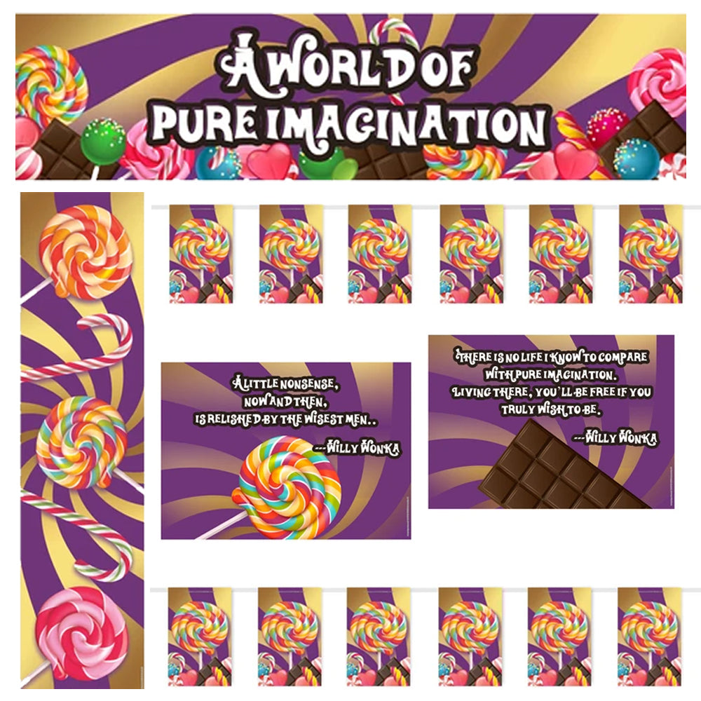 Wonka Chocolate Factory Themed Paper Decoration Pack – Party Packs