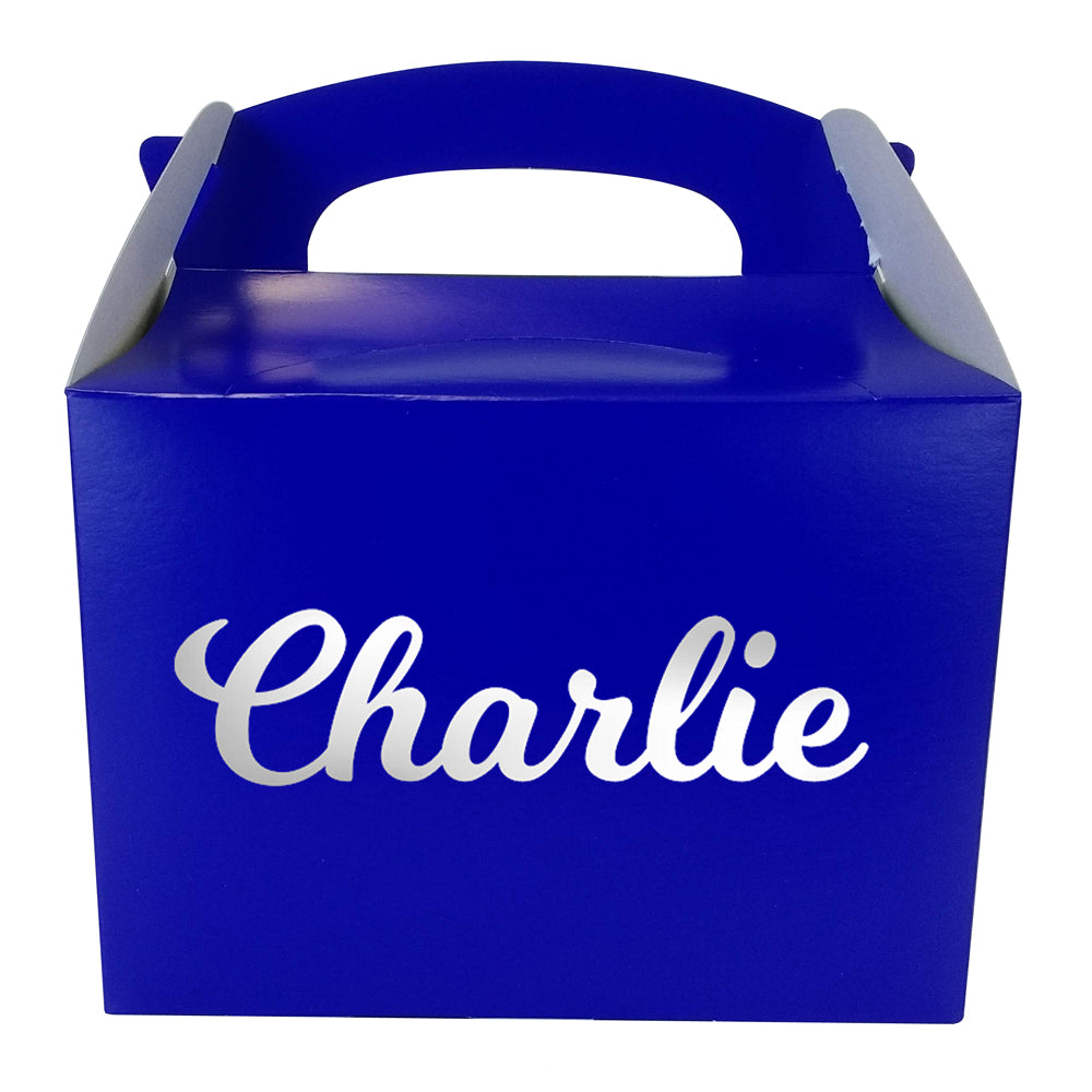Personalised Name Party Box Blue with Silver Text - 175ml - Each ...