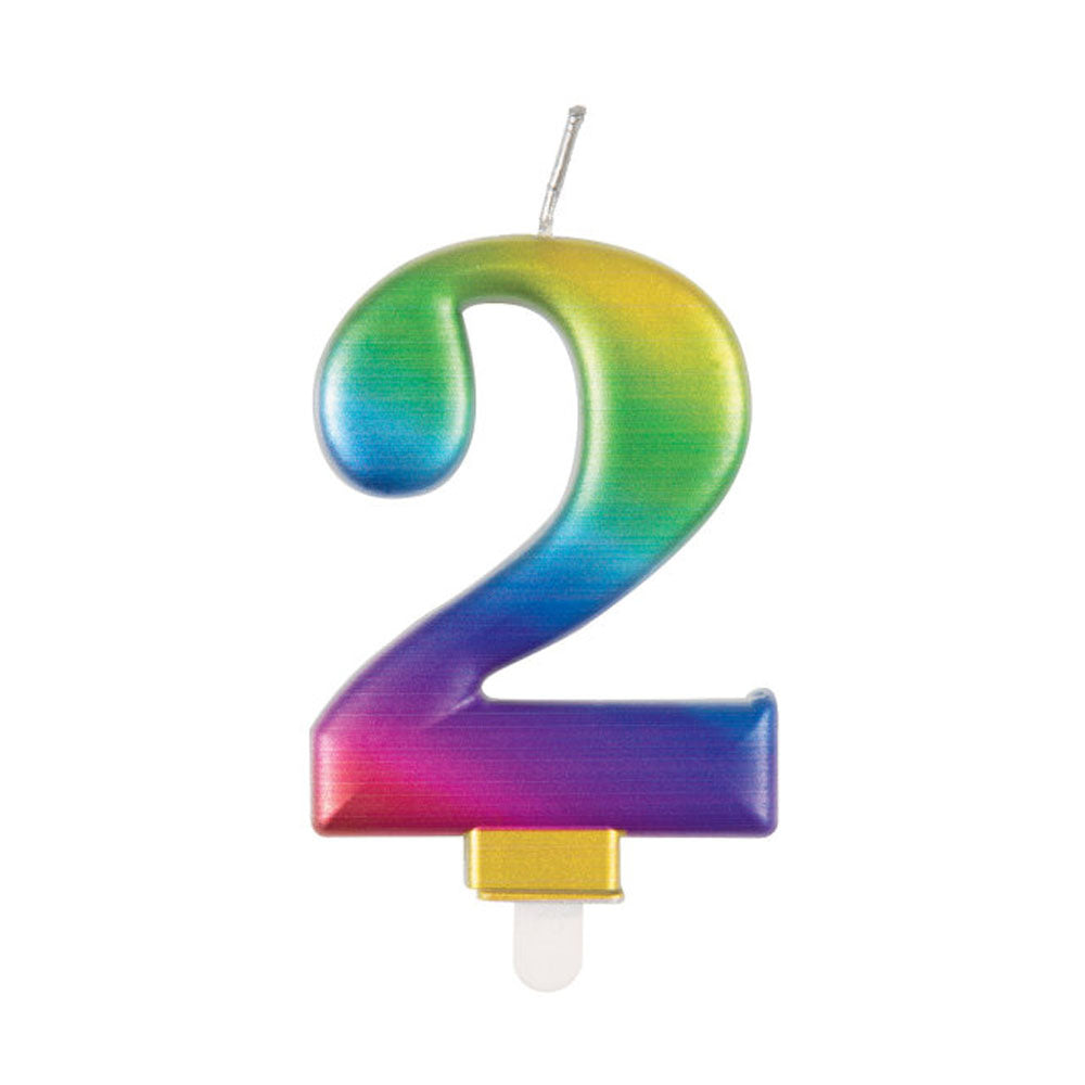 Rainbow Metallic Number 2 Candle - 6cm – Party Packs