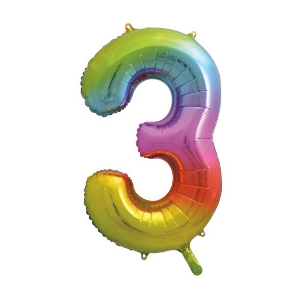 Rainbow Number 3 Foil Balloon - 34" | Party Packs