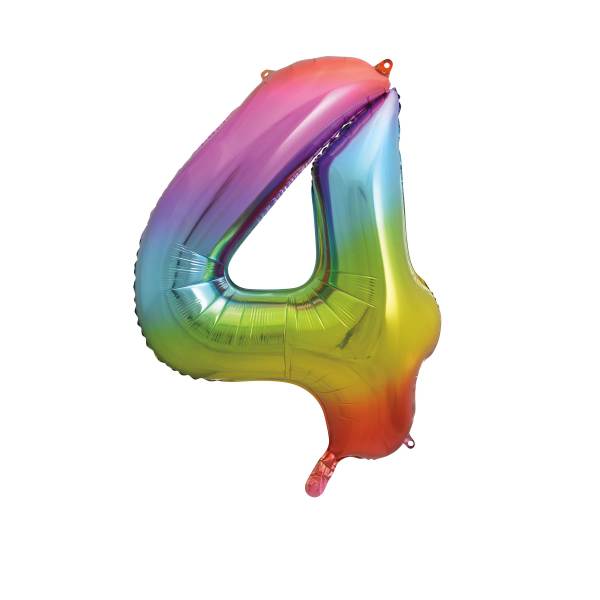 Rainbow Number 4 Foil Balloon - 34" | Party Packs