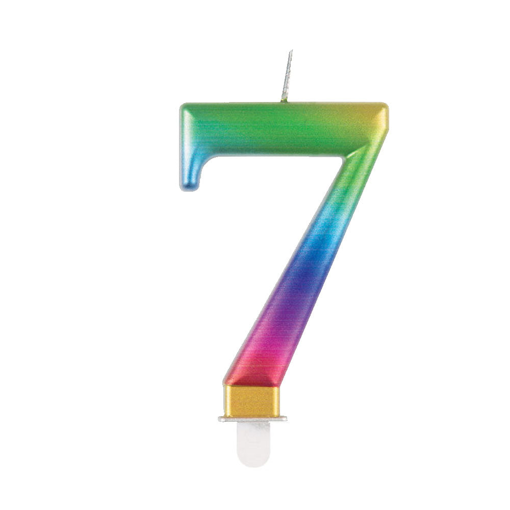 Rainbow Metallic Number 7 Candle - 6cm – Party Packs