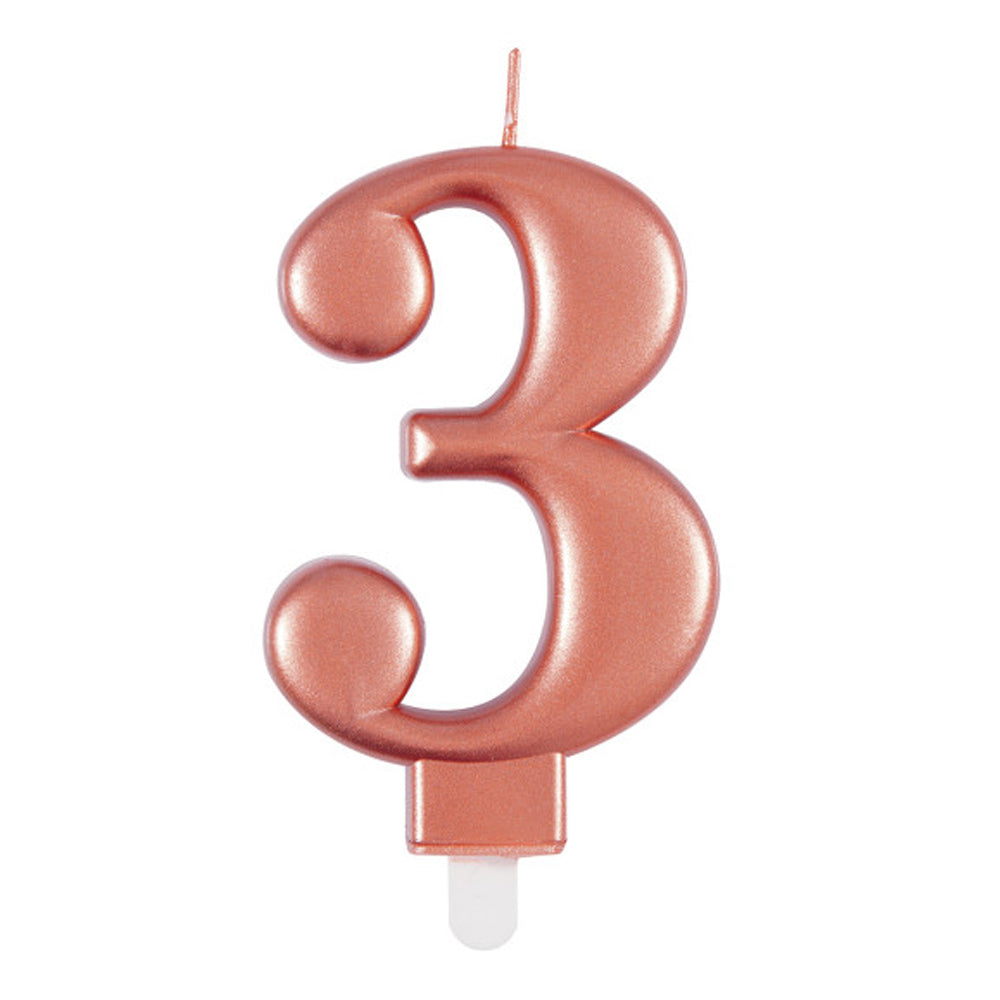 Rose Gold Metallic Number 3 Candle | Party Packs