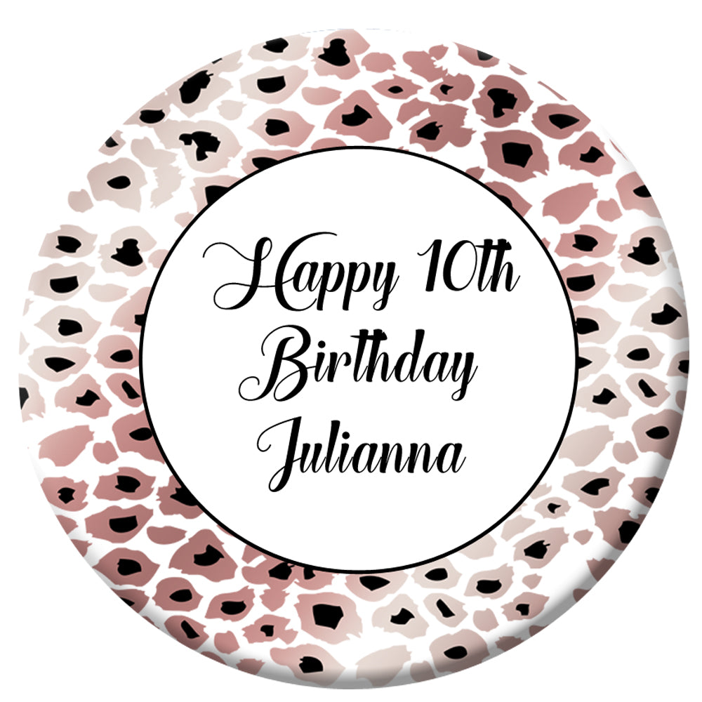 Personalised Rose Gold Leopard Print Badge - 58mm – Party Packs