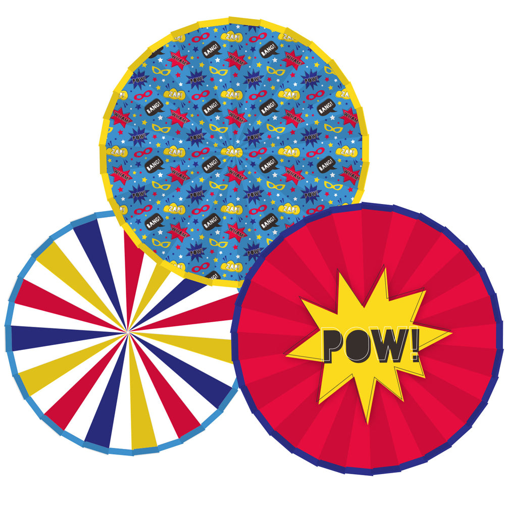 Superhero Hanging Paper Fan Decorations - Pack of 3 – Party Packs
