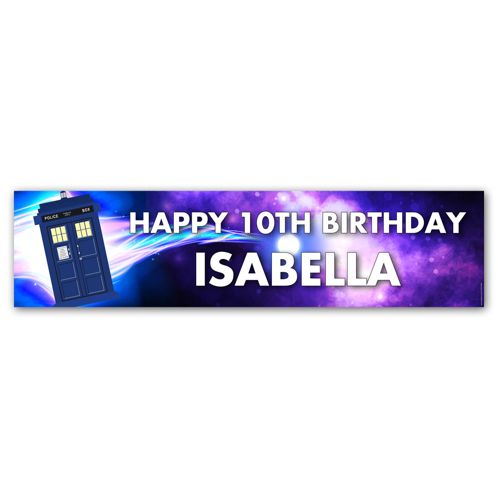 Time Travel Police Box Personalised Banner - 1.2m – Party Packs