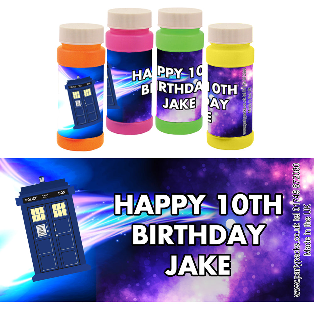 Personalised Bubbles - Time Travel Police Box - Pack of 8 – Party Packs