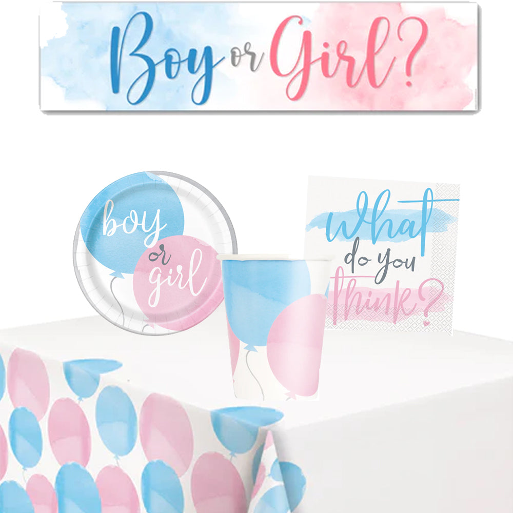Gender Reveal Tableware Pack for 8 with Free Banner! – Party Packs