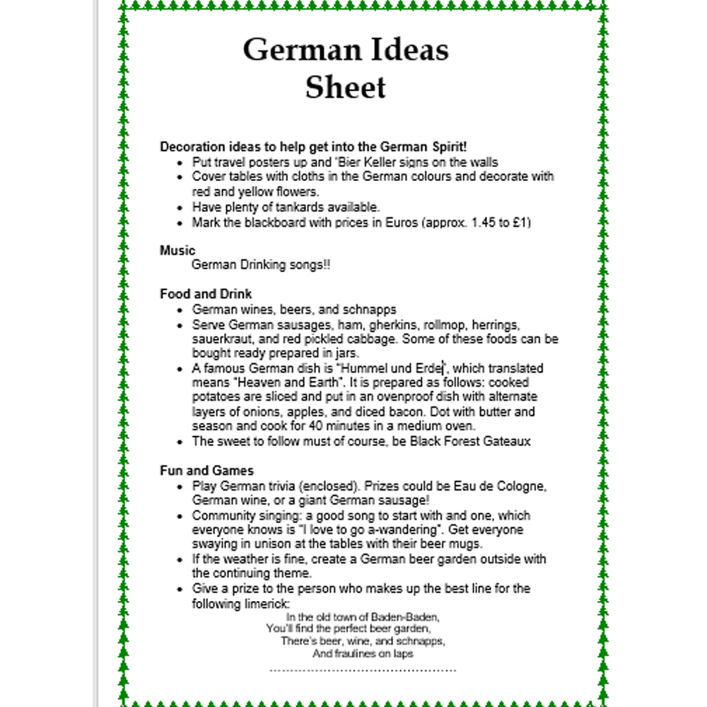 German ideas sheet – Party Packs