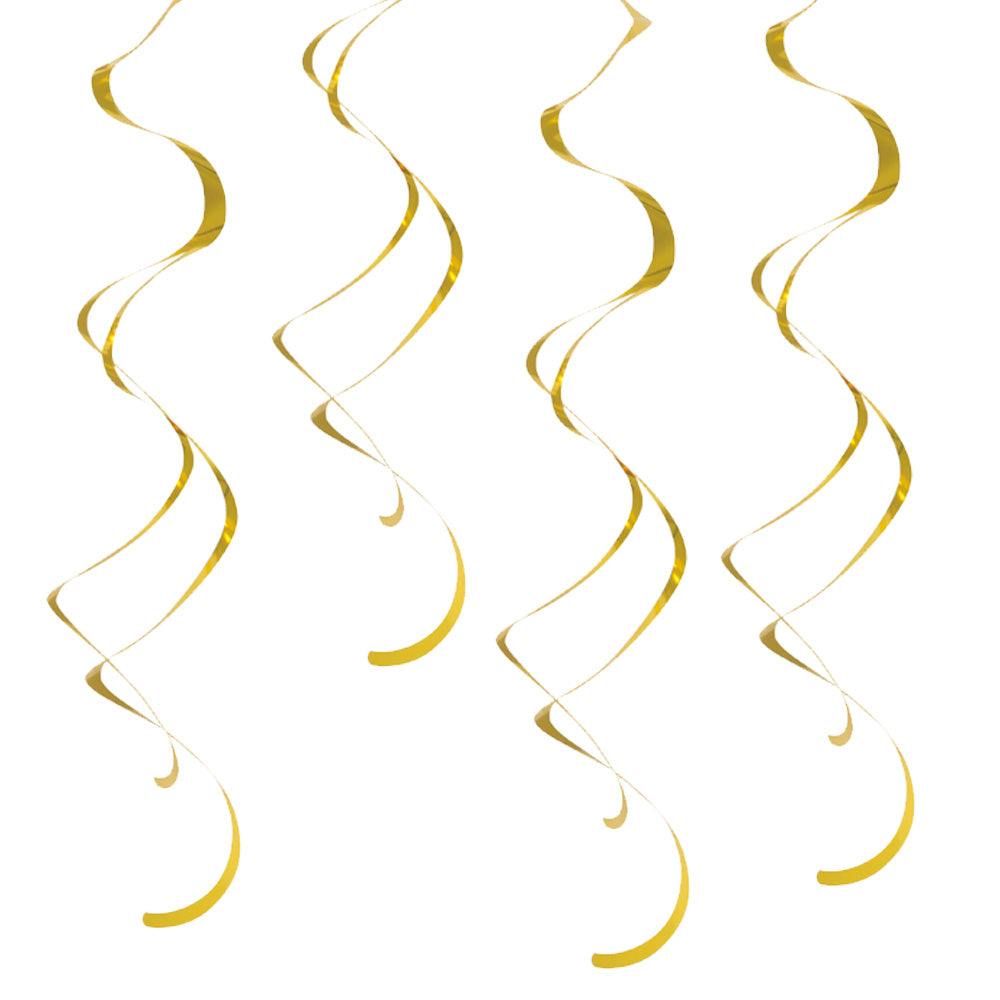 Gold Twirly Hanging Swirl Decorations - 66cm - Pack of 8 – Party Packs