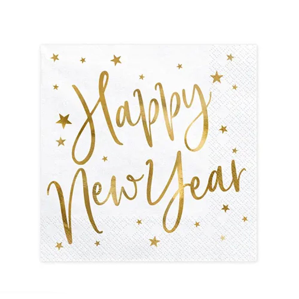 Happy New Year Gold and White Luncheon Napkins - 33cm - Pack of 20 ...