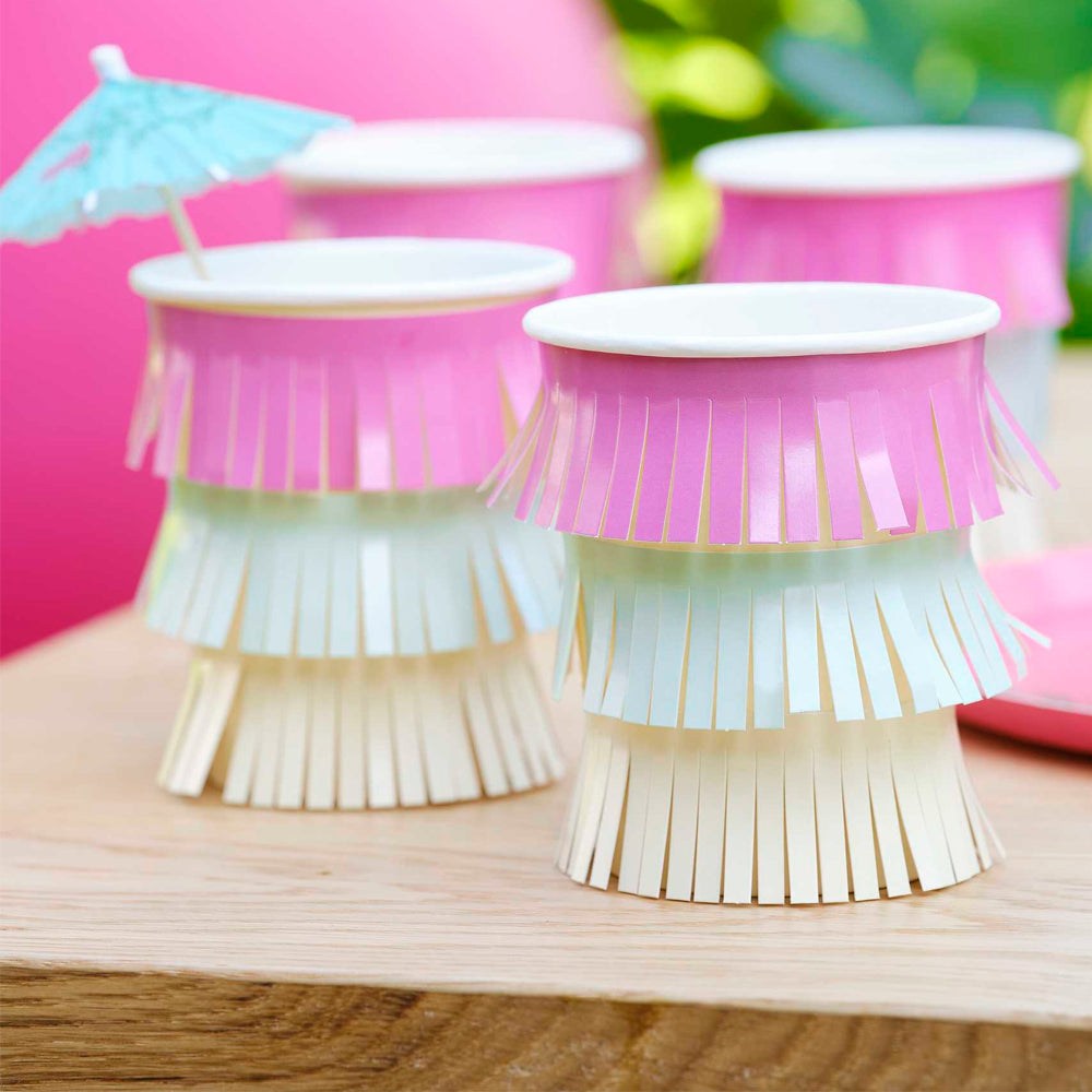 Hawaiian Tassel Fringe Paper Cups with Flower Toppers - Pack of 8 ...