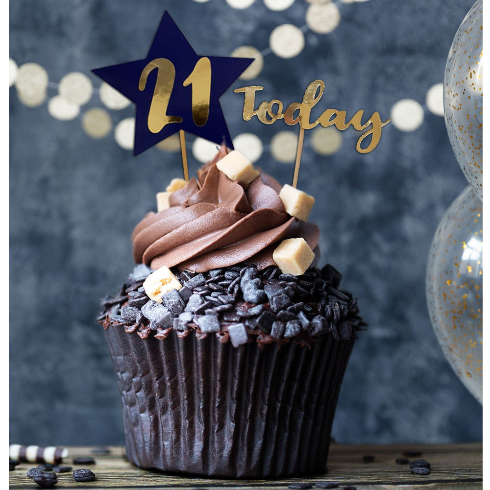 Navy and Gold Customisable Age Birthday Cake Topper - 14cm – Party Packs