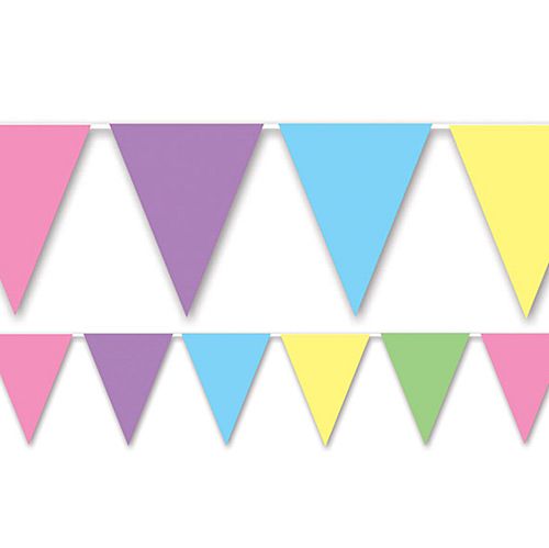 Pastel Multi-colour Pennant Bunting - All-Weather - 3.66m – Party Packs
