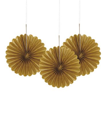 Gold Mini Decorative Fans - 6" - Pack of 3 – Party Packs