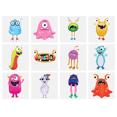 Mini Monster Tattoos - Assorted Designs - 4cm - Pack of 12 – Party Packs