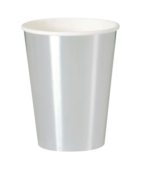 Metallic Silver Paper 12oz Cups- Pack of 8 – Party Packs