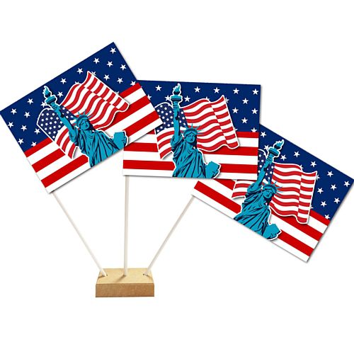 American USA Flag Statue of Liberty Paper Table Flags - 15cm on 30cm P ...
