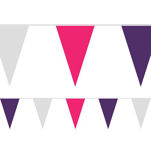 Pink Purple and White Fabric Pennant Bunting - 24 Flags - 8m – Party Packs