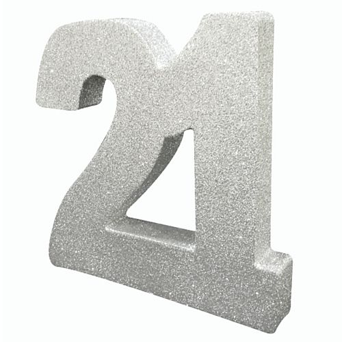 Silver Glitter Number 21 Table Decoration - 20cm – Party Packs