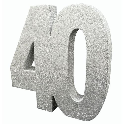 Silver Glitter Number 40 Table Decoration - 20cm – Party Packs
