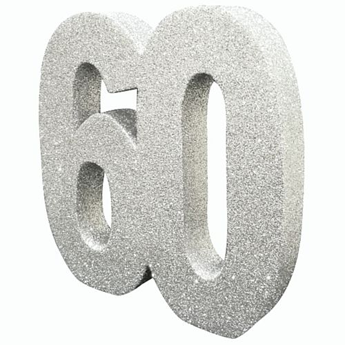 Silver Glitter Number 60 Table Decoration - 20cm – Party Packs