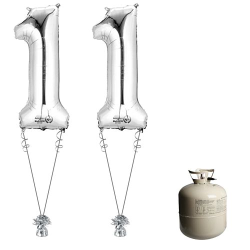 Silver Foil Number '11' Balloon & Helium Canister Decoration Party Pac ...