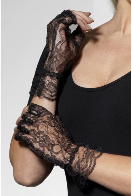 Black lace fingerless gloves 80s store