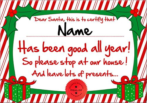 Santa- Been Good Personalised Certificate - A3 – Party Packs