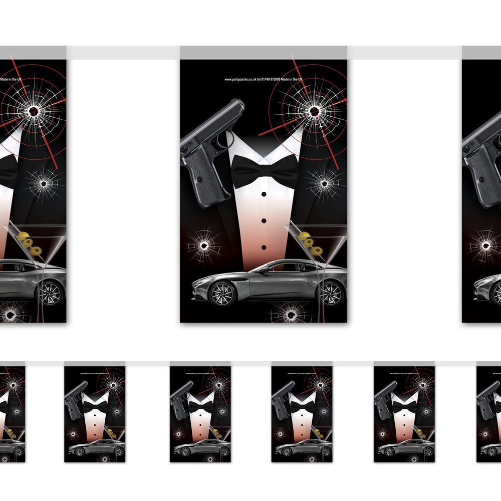 Secret Agent Paper Flag Bunting Decoration - 2.4m – Party Packs